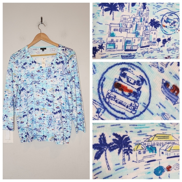 Talbots | Sweaters | Nwt Talbots Blue Coastal Theme Button Lightweight ...